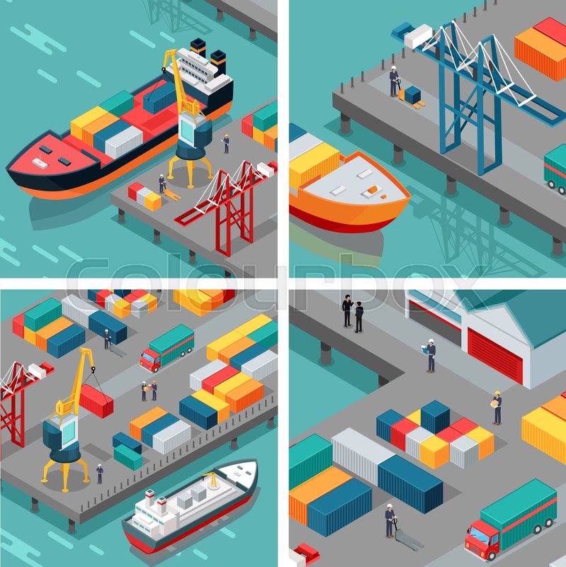 Set of cargo port vector ... | Stock vector | Colourbox
