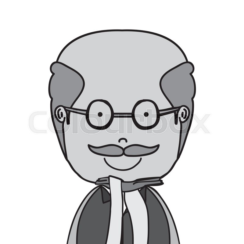 Silhouette of cartoon old man smiling ... | Stock vector | Colourbox