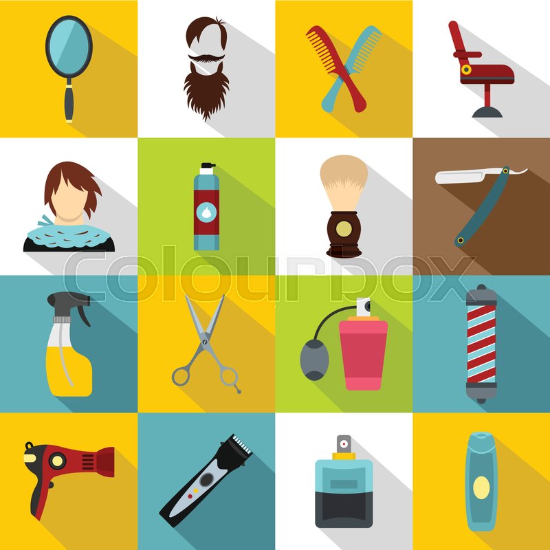 Hairdressing icons set. Flat ... | Stock vector | Colourbox