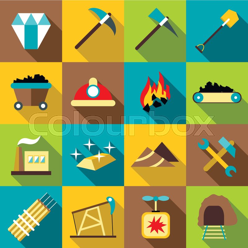Mining production icons set. Flat ... | Stock vector | Colourbox