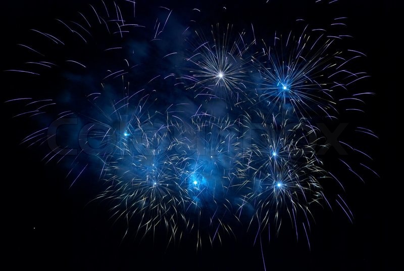 Blue fireworks on the black sky ... | Stock image | Colourbox
