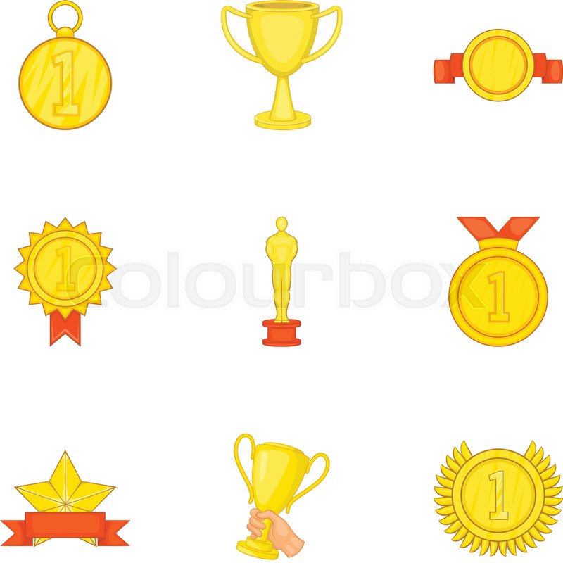 Rewarding icons set. Cartoon ... | Stock vector | Colourbox