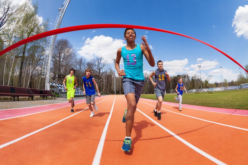 Happy African sprinter, teenage boy in ... | Stock image | Colourbox