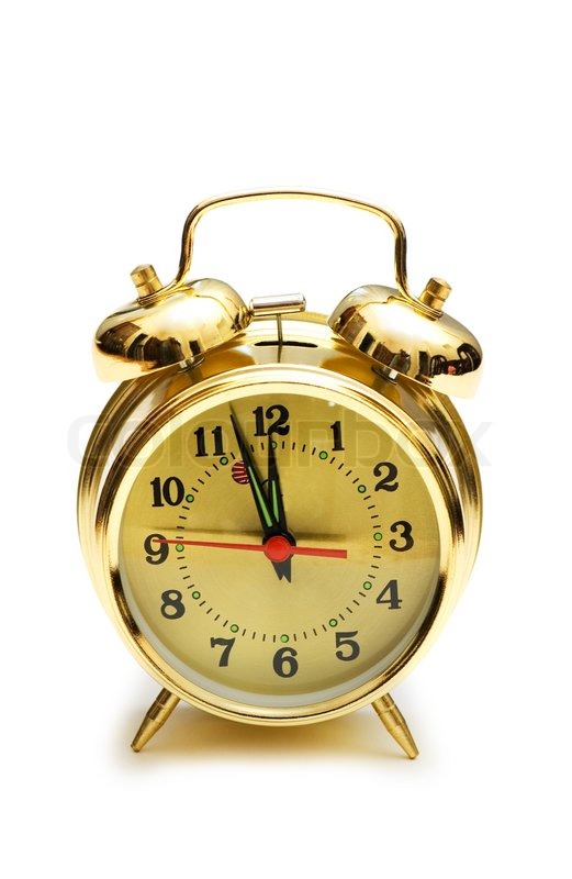Golden alarm clock isolated on the ... | Stock image | Colourbox