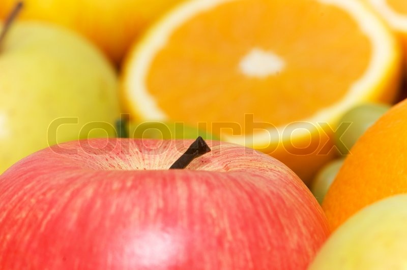 Red apple and other fruits - shallow ... | Stock image | Colourbox