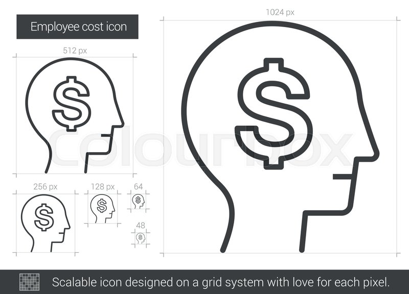 Employee cost vector line icon isolated on white background. Employee ...