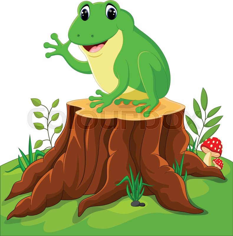 Cartoon funny frog sitting on tree ... | Stock vector | Colourbox