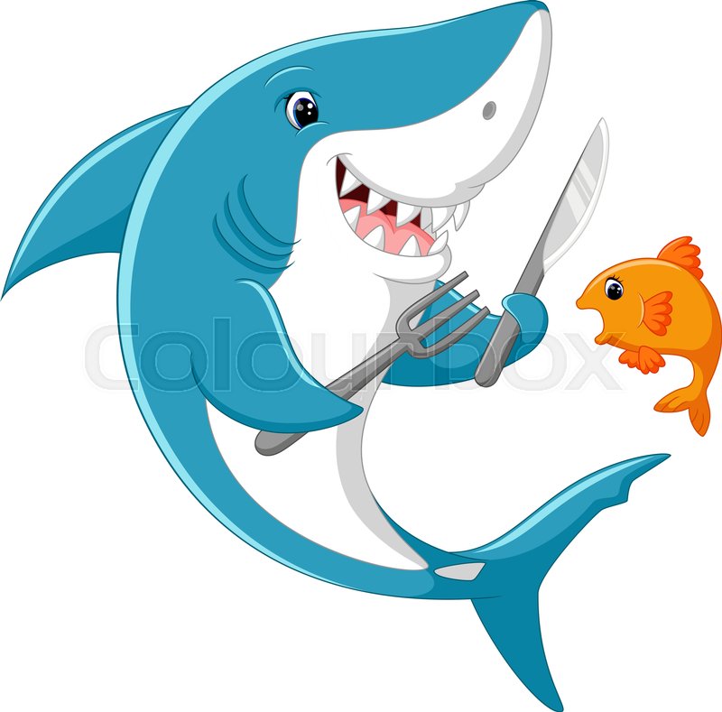 Cute shark cartoon ready to eat little ... | Stock vector | Colourbox