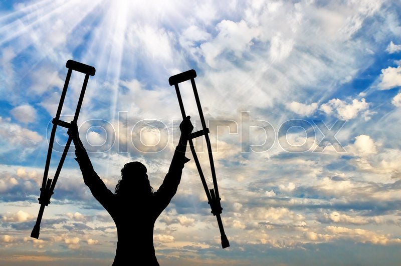 Happy disabled person with raised hands ... | Stock image | Colourbox