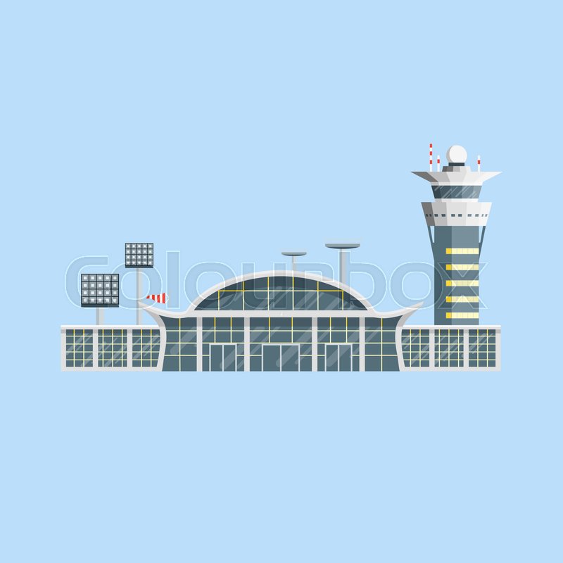 Airport building with control tower. ... | Stock vector | Colourbox