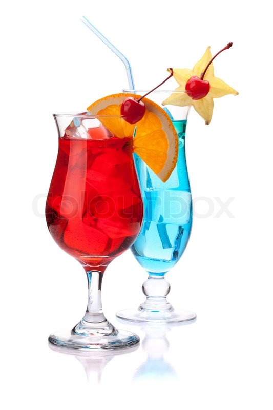 Two tropical cocktails: red and blue ... | Stock image | Colourbox