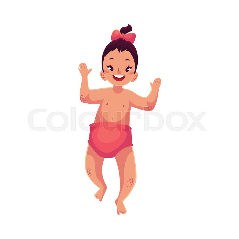 Cute little baby girl dancing happily, ... | Stock vector | Colourbox