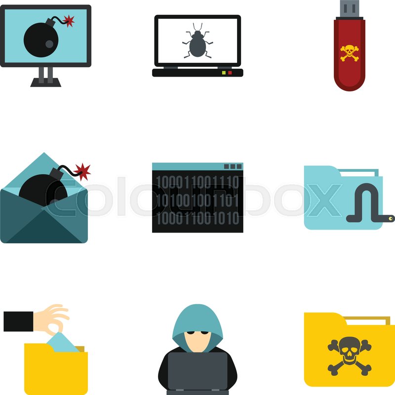Data theft icons set. Flat ... | Stock vector | Colourbox