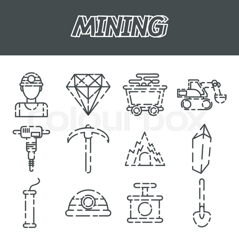 Mining icons flat set with miner ... | Stock vector | Colourbox