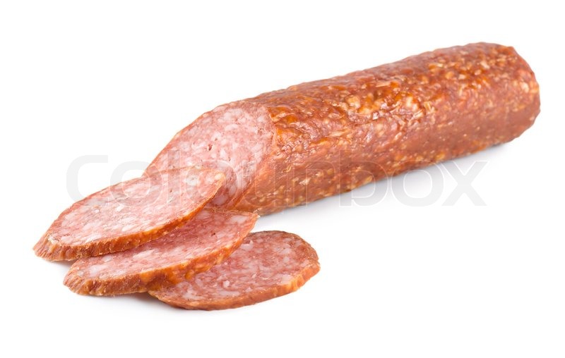 Geräucherte Wurst auf einem weißen ... | Stock Bild | Colourbox