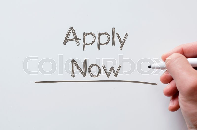 Human hand writing apply now on ... | Stock image | Colourbox