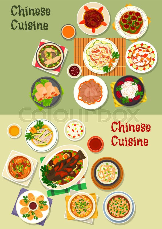Chinese cuisine dinner icon with rice, ... | Stock vector | Colourbox