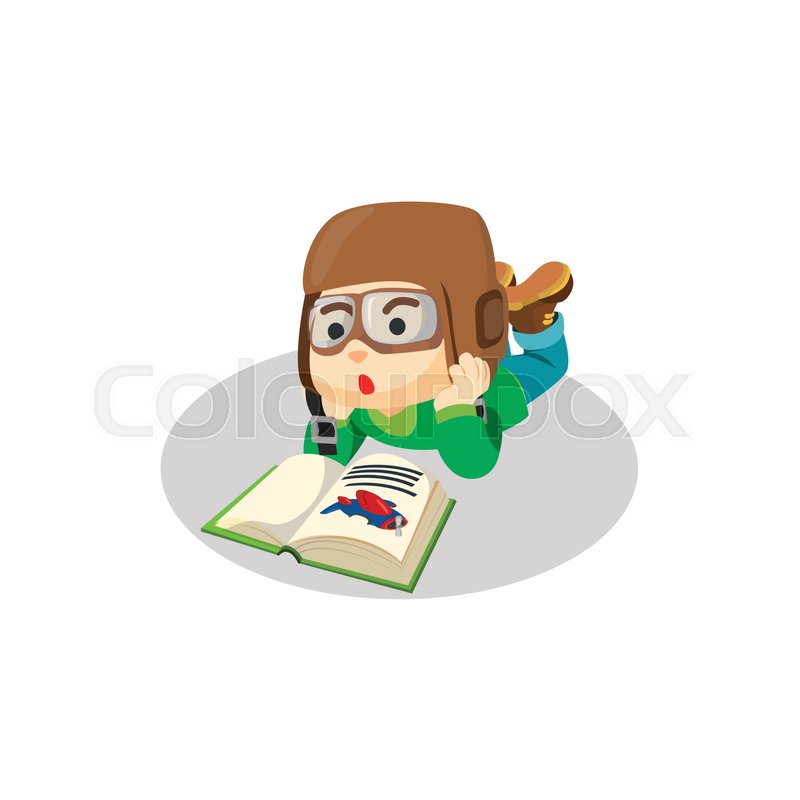 Boy read a aeroplane book | Stock vector | Colourbox
