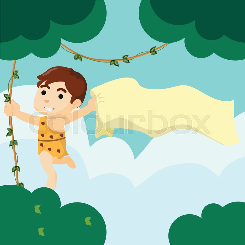 Boy using wild man custom at forest ... | Stock vector | Colourbox