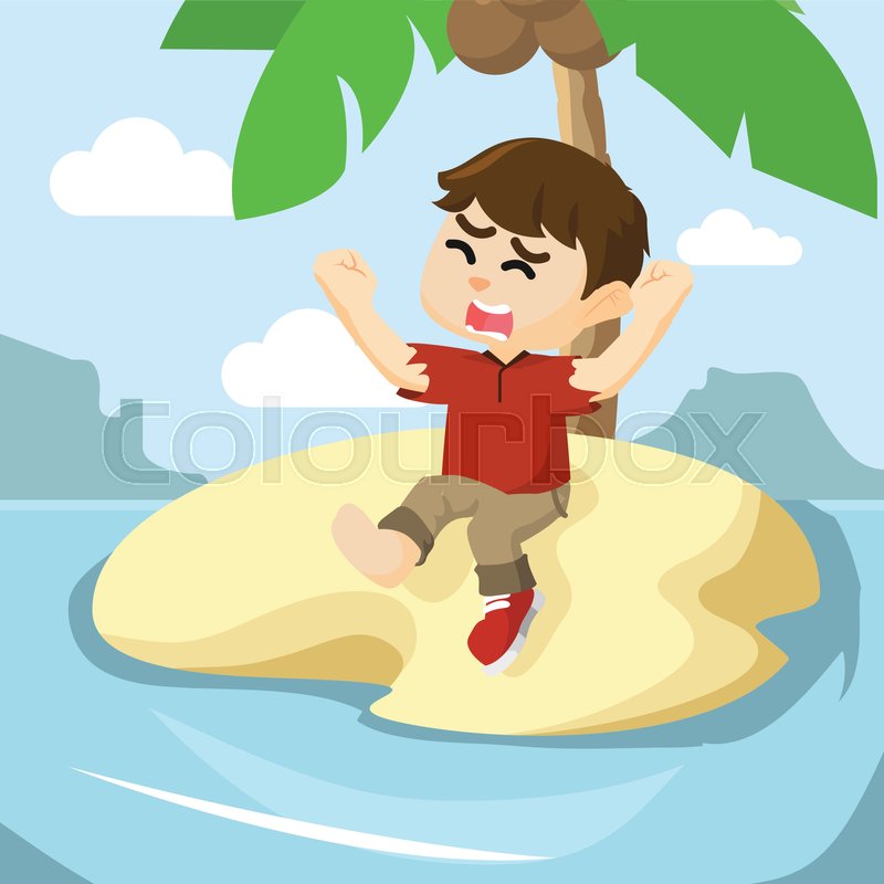Boy stranded on small island | Stock vector | Colourbox