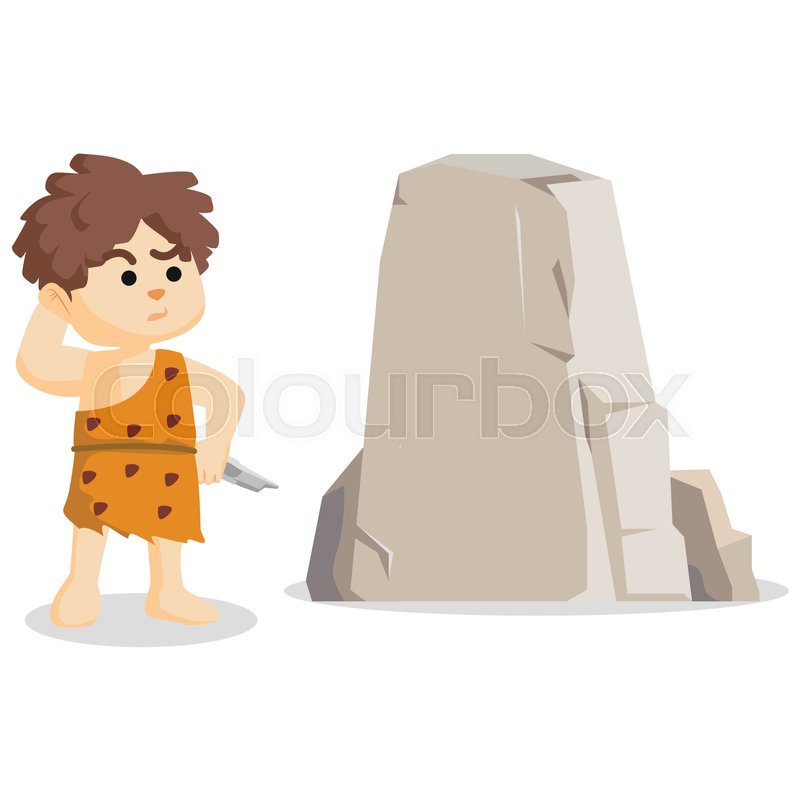 Caveman being confused with the rock ... | Stock vector | Colourbox