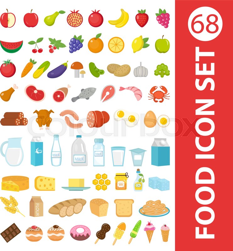 Big set icons food, flat style. ... | Stock vector | Colourbox