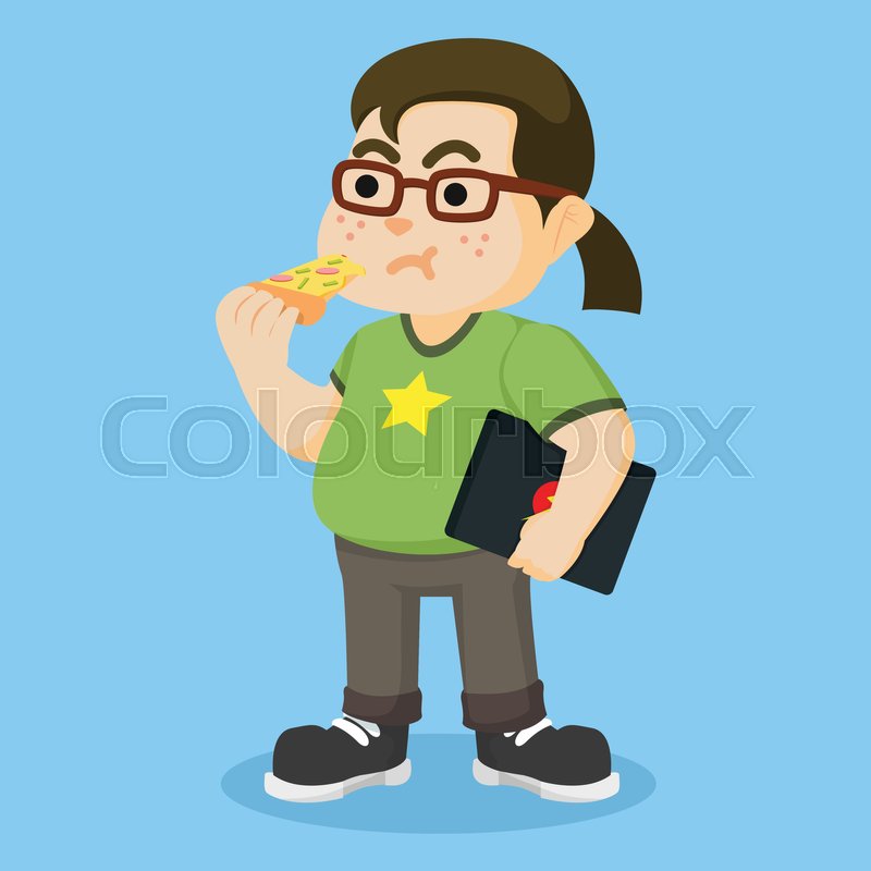 Nerd eating pizza | Stock vector | Colourbox