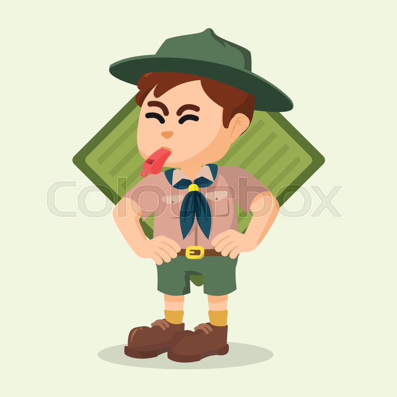 Boy scout blowing whistle | Stock vector | Colourbox