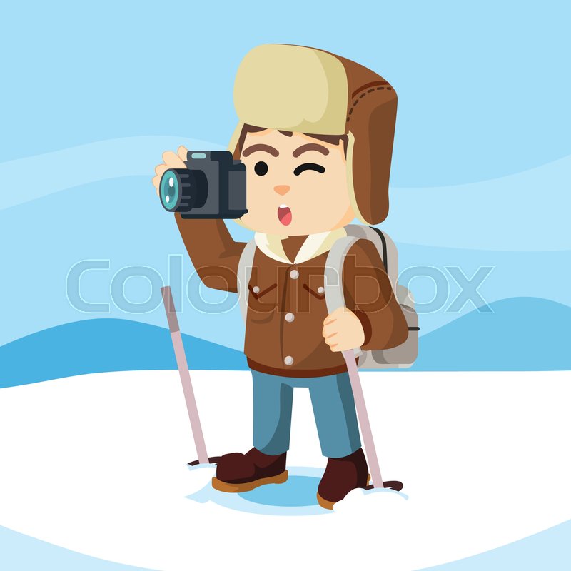 Arctic explorer taking photo in arctic | Stock vector | Colourbox
