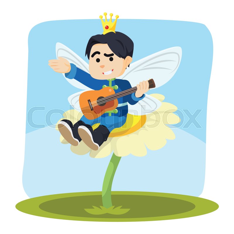 Fairy prince playing guitar on flower | Stock vector | Colourbox