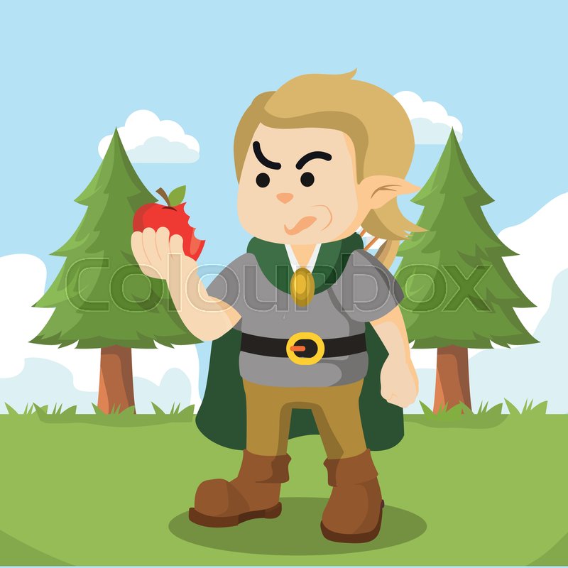 Elf eating apple colorful | Stock vector | Colourbox