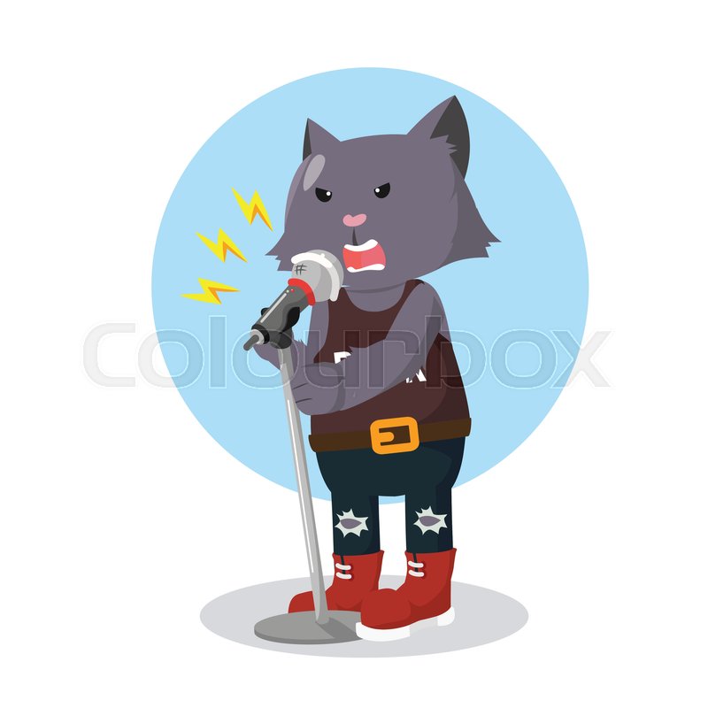 Rock star cat singing | Stock vector | Colourbox