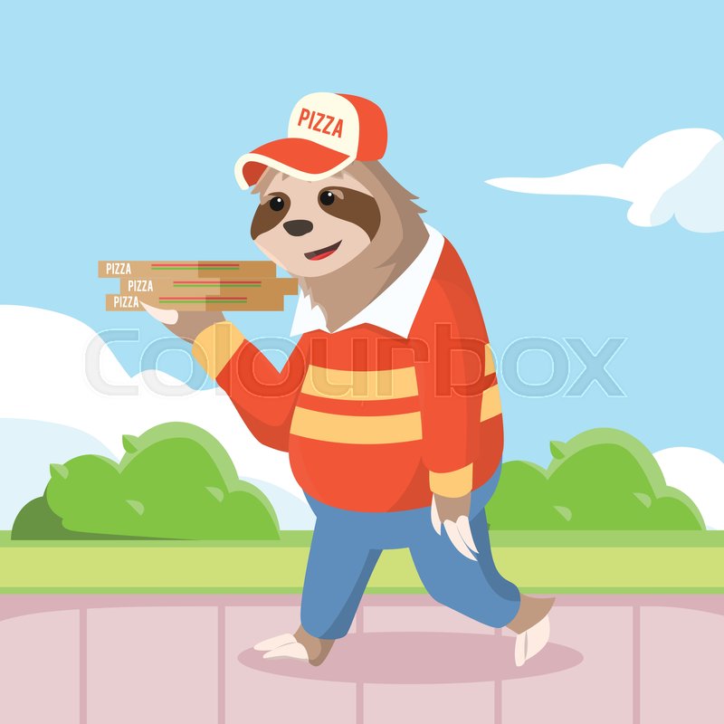Sloth pizza delivery vector ... | Stock vector | Colourbox