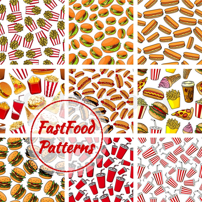 Fast food and drinks seamless pattern ... | Stock vector | Colourbox