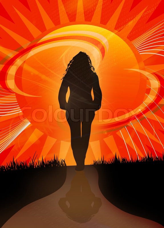 A woman walking along a path towards ... | Stock image | Colourbox
