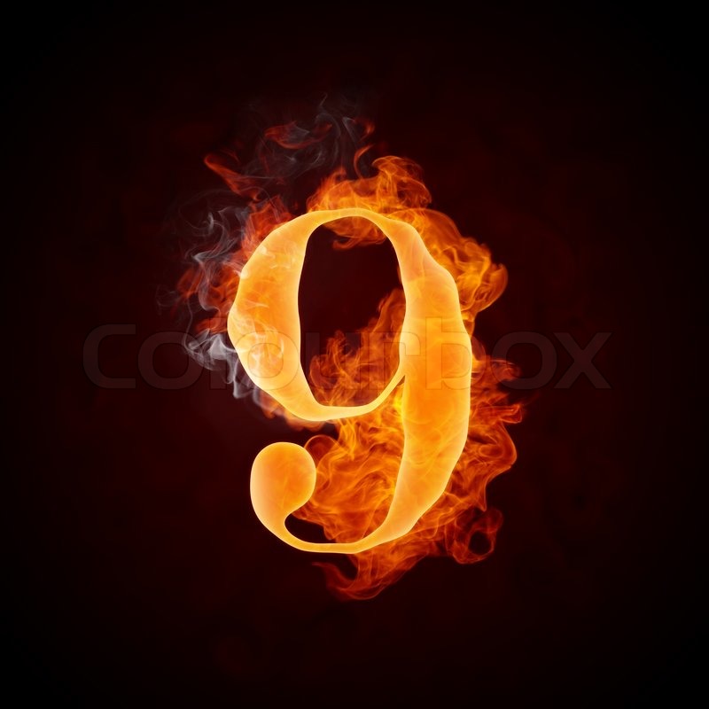 Feuer Nummer 9 auf schwarzem Hintergrund ... | Stock Bild | Colourbox