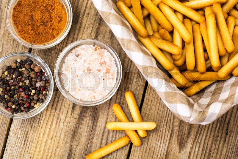 Crispy bread sticks with salt and ... | Stock image | Colourbox