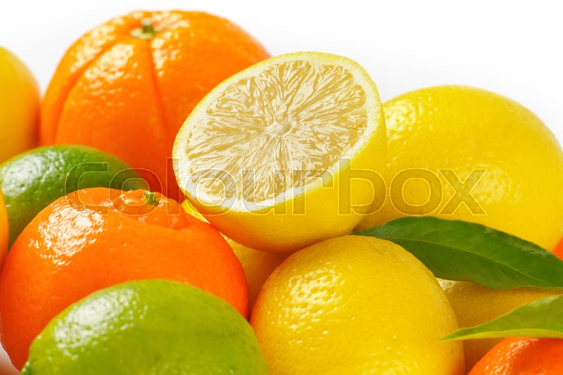 Heap of fresh citrus fruit - close up | Stock image | Colourbox