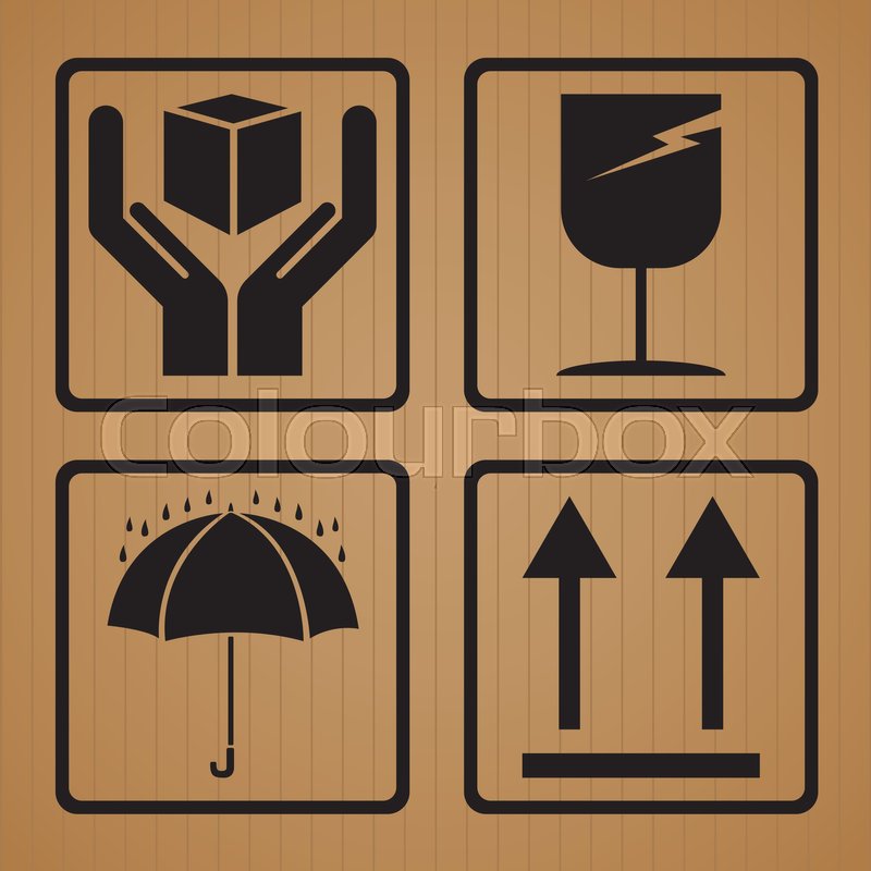 Black fragile symbol set on brown ... | Stock vector | Colourbox