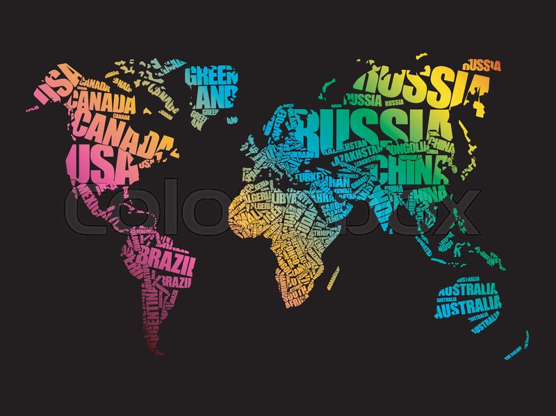 World Map in Typography word cloud ... | Stock vector | Colourbox