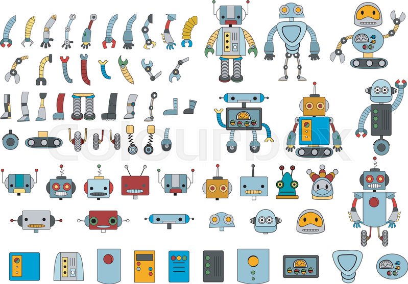 Collection of doodle robots and ... | Stock vector | Colourbox