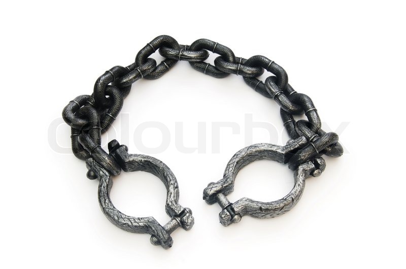 Metal shackles isolated on the white ... | Stock image | Colourbox