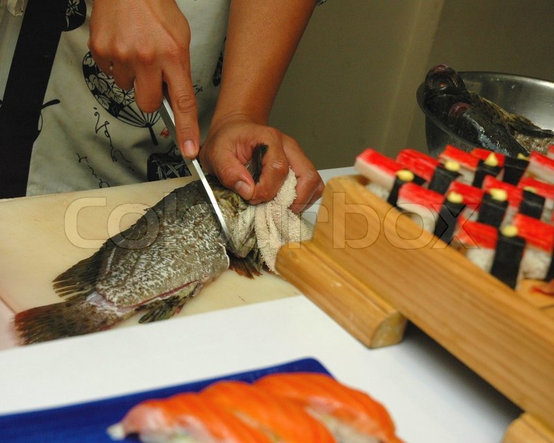 In A Japanese Restaurant Cutting Fish ... | Stock image | Colourbox