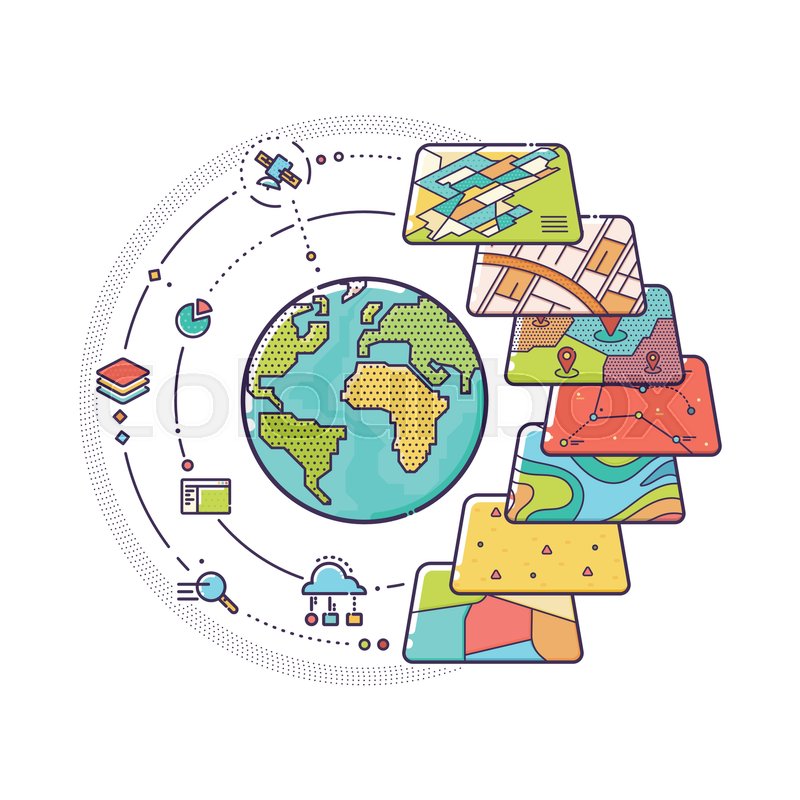 Vector Illustration of GIS Spatial ... | Stock vector | Colourbox