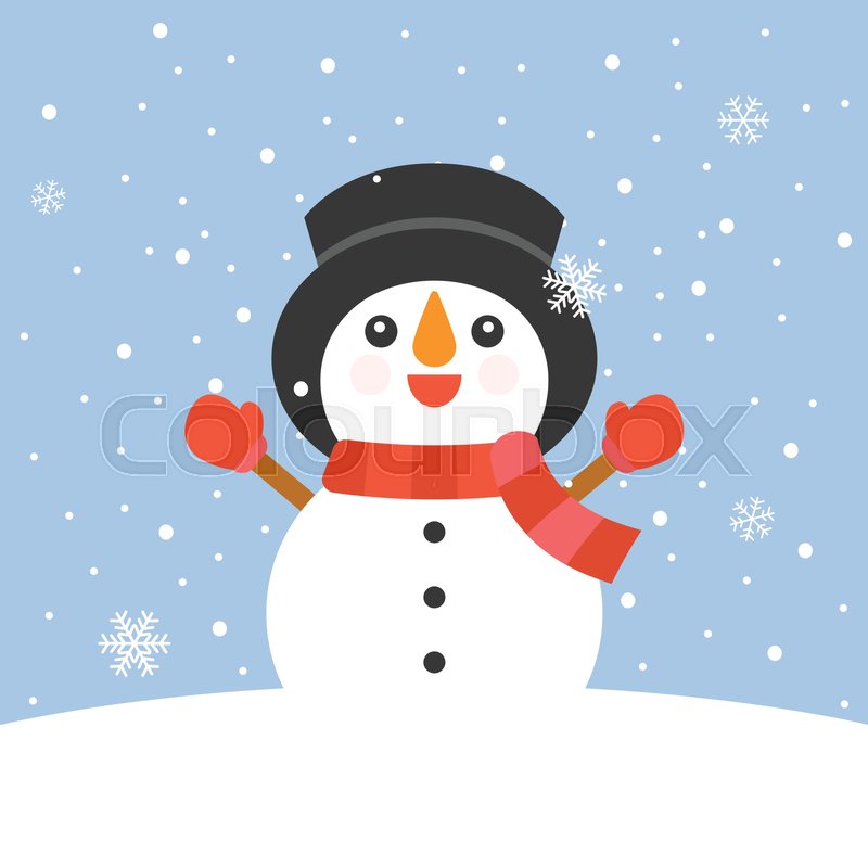 Snowman with mitten, hat, scarf rising ... | Stock vector | Colourbox