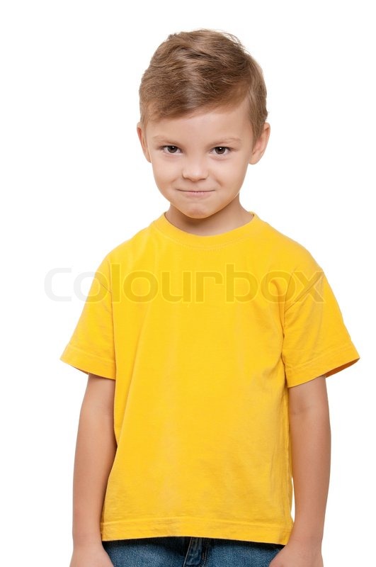 Portrait of funny little boy over white ... | Stock image | Colourbox