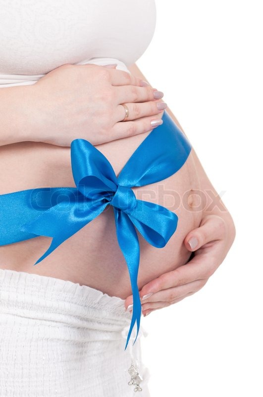 Pregnant belly with blue ribbon - ... | Stock image | Colourbox