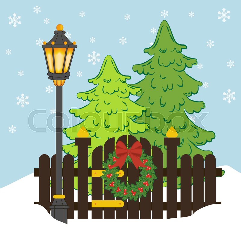 Christmas tree and street light. ... | Stock vector | Colourbox