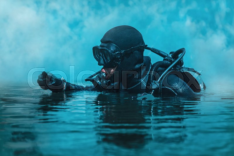 Navy SEAL frogman with complete diving ... | Stock image | Colourbox