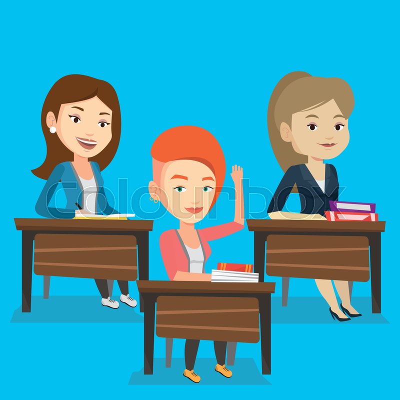 Student raising hand in the classroom ... | Stock vector | Colourbox
